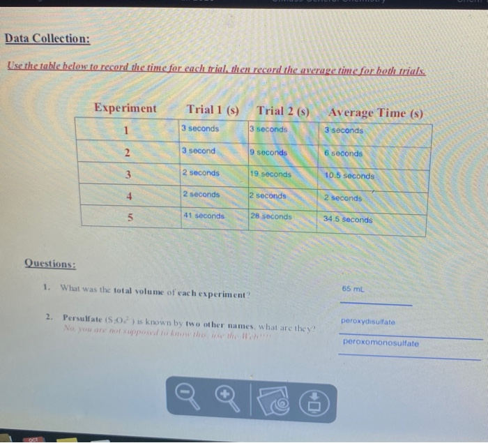 Data Collection: Use the table below to record the | Chegg.com