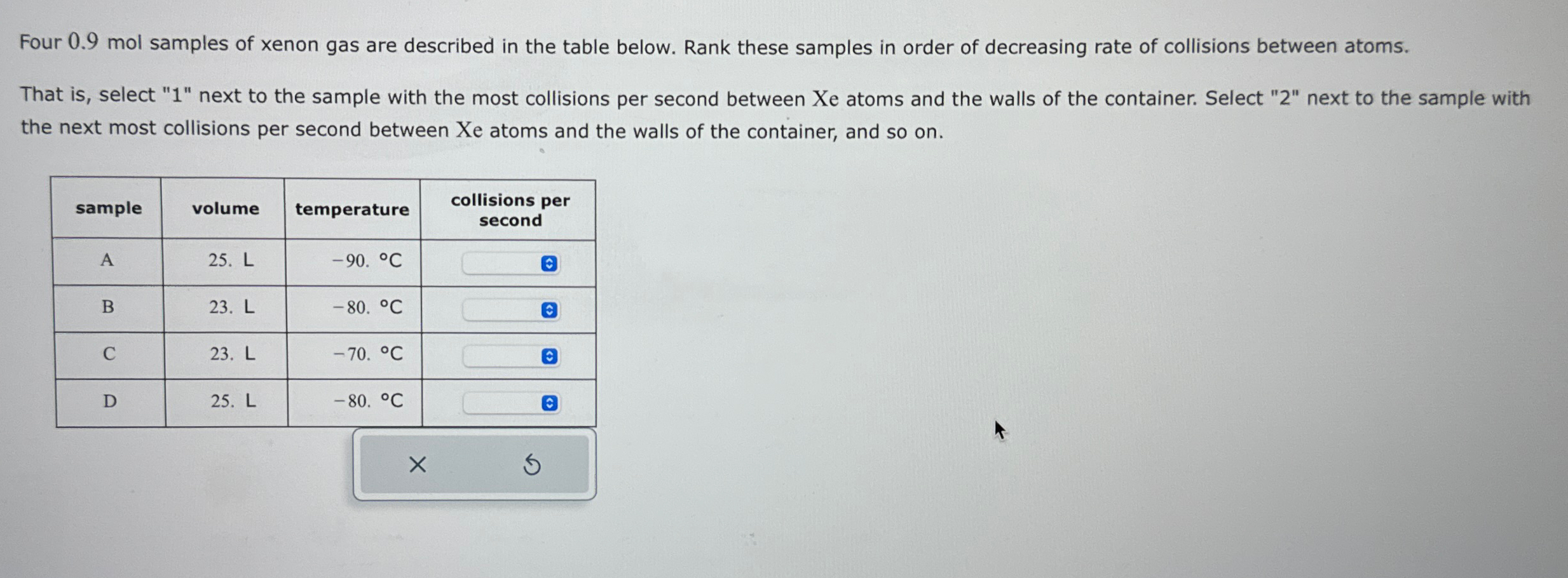 Solved Four 0.9mol samples of xenon gas are described in the | Chegg.com