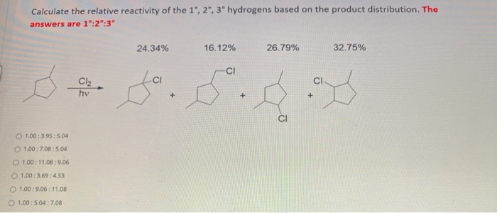 Solved Calculate the relative reactivity of the 1º, 2º, 3º | Chegg.com