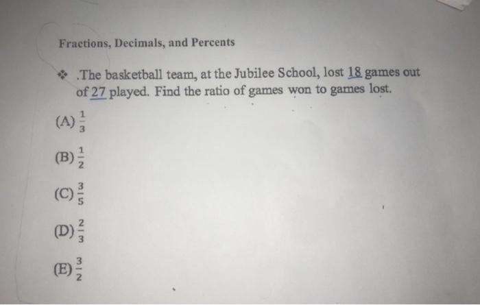 Solved Fractions, Decimals, and Percents The basketball | Chegg.com