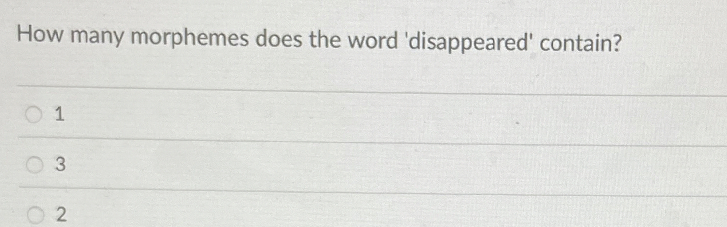 Solved How many morphemes does the word 'disappeared' | Chegg.com
