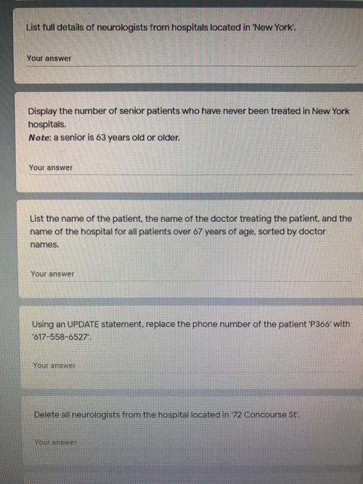 Solved SQL Data Manipulation Database tables are: Hospital | Chegg.com