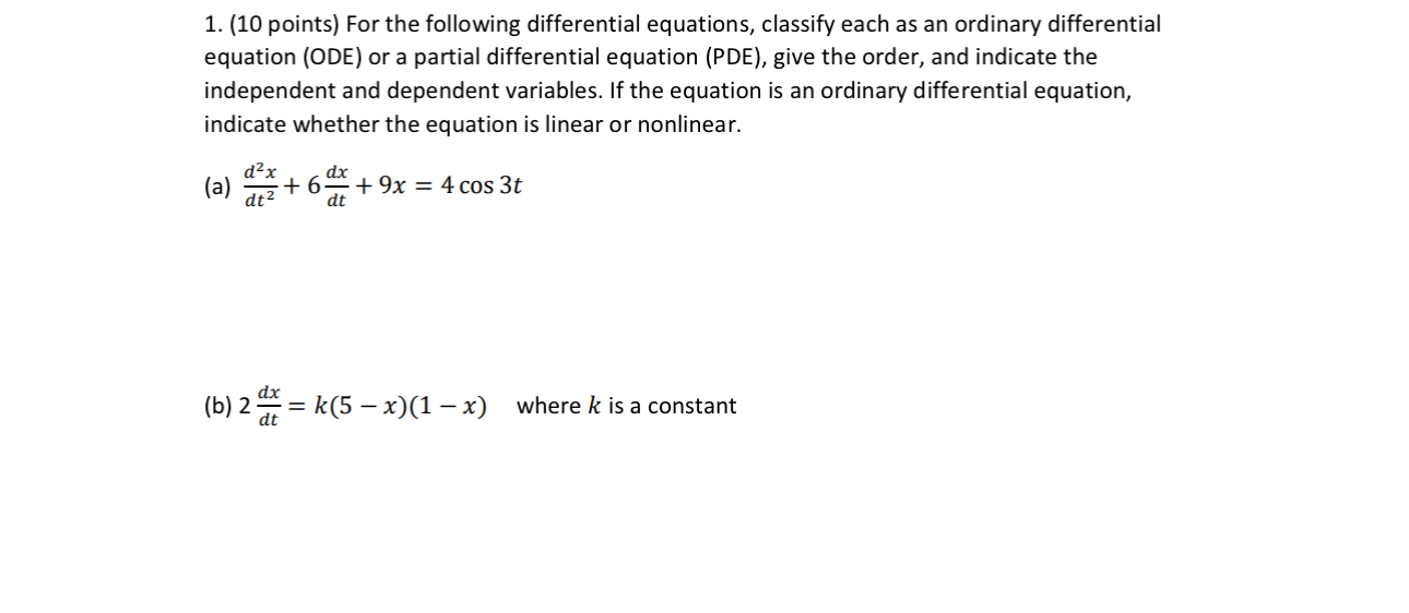 Solved (10 ﻿points) ﻿For the following differential | Chegg.com