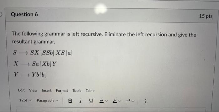 Solved The following grammar is left recursive Eliminate the | Chegg.com