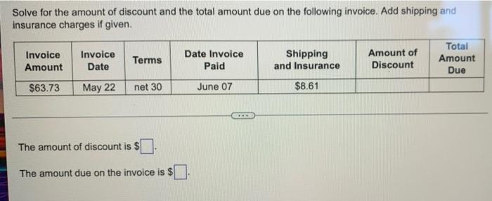 Solved Solve for the amount of discount and the total amount | Chegg.com
