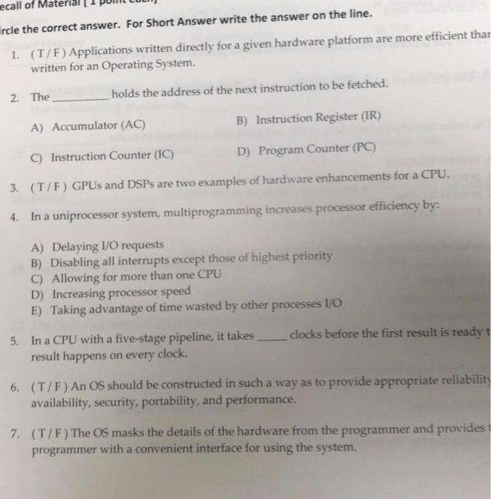 Solved ecall of Material [ 1 punt cu fircle the correct | Chegg.com