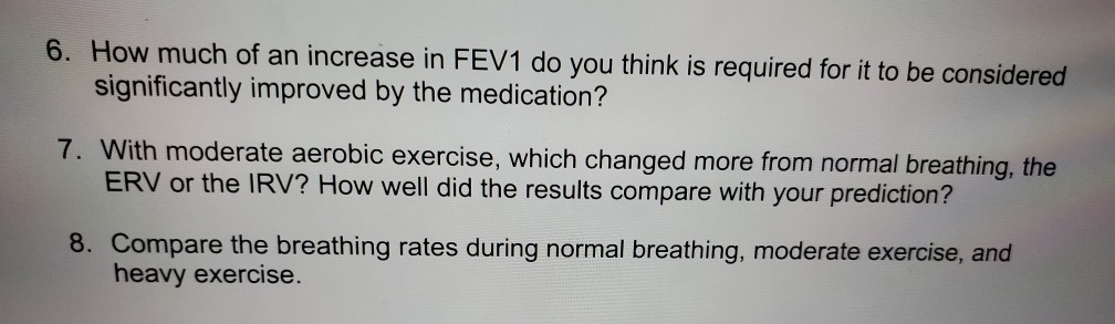 Solved Experiment Data TV ERV IRV RV FVC TLC FEV FEV (%) ND | Chegg.com