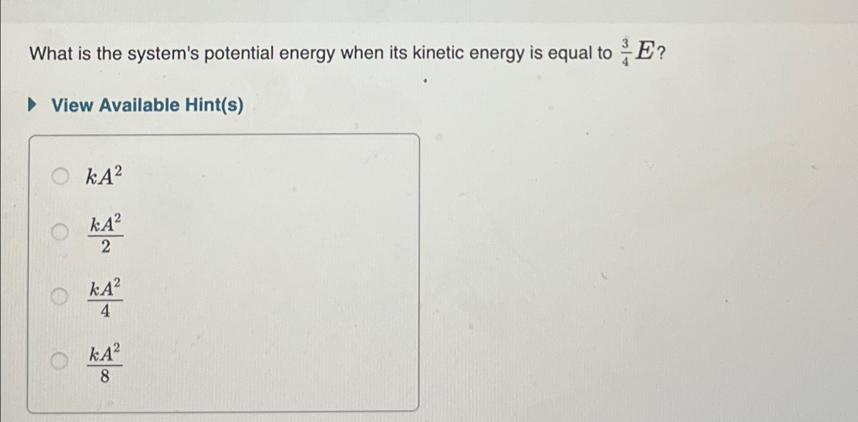 Solved What is the system's potential energy when its | Chegg.com