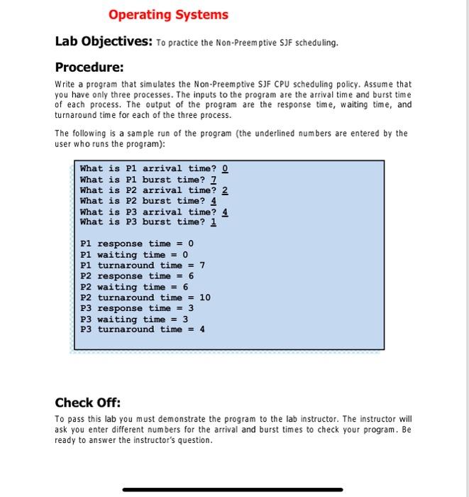 Solved Lab Objectives: To practice the Non-Preem ptive SJF | Chegg.com