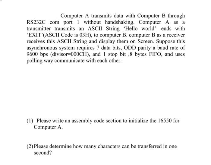 Solved Computer A transmits data with Computer B through | Chegg.com