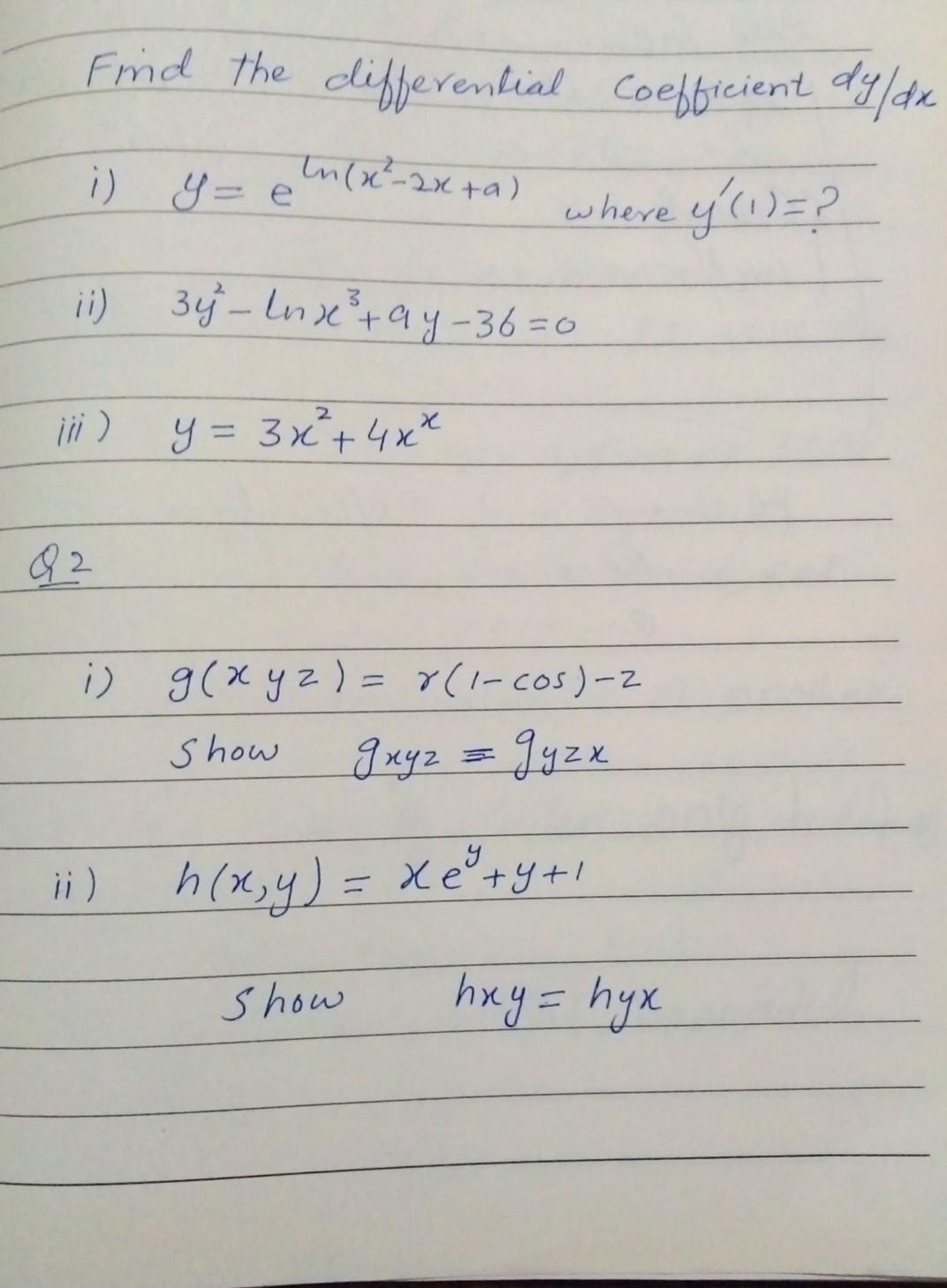 Find the differential Coefficient dy/dx i) | Chegg.com