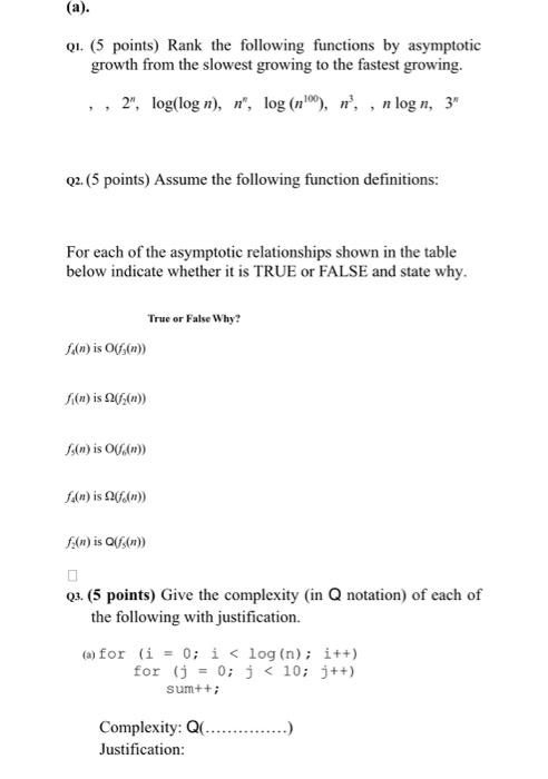 Solved Q1. (5 points) Rank the following functions by | Chegg.com