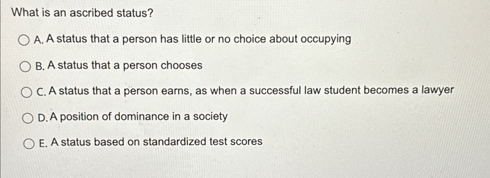 Solved What is an ascribed status?A. ﻿A status that a person | Chegg.com
