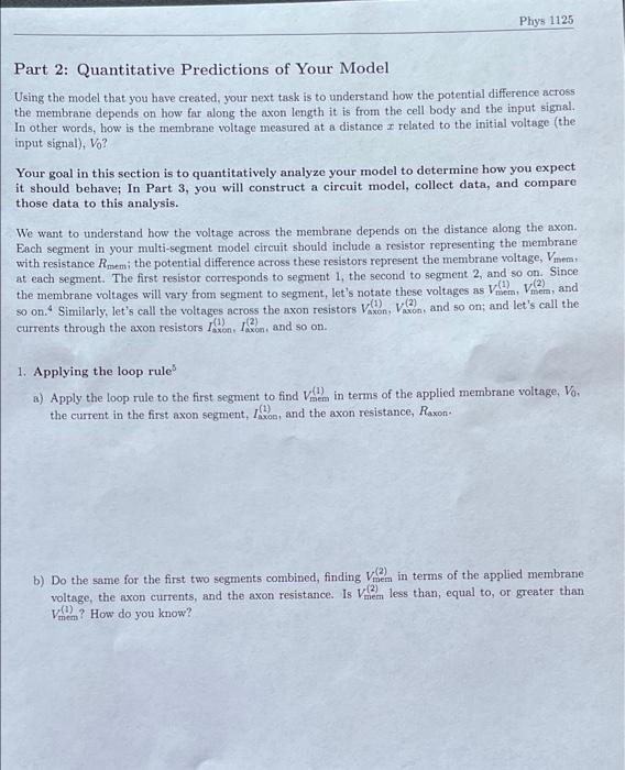 Solved Phys 1125 Part 2: Quantitative Predictions of Your | Chegg.com