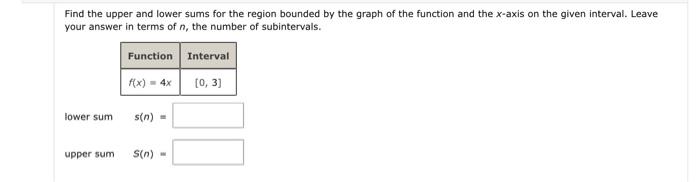 Solved Find the upper and lower sums for the region bounded | Chegg.com
