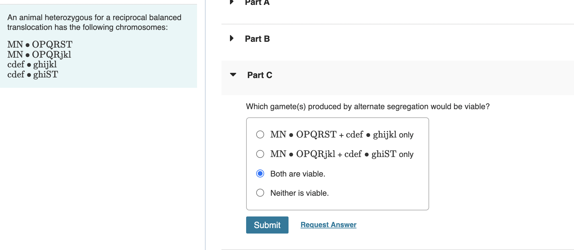 Solved An animal heterozygous for a reciprocal | Chegg.com