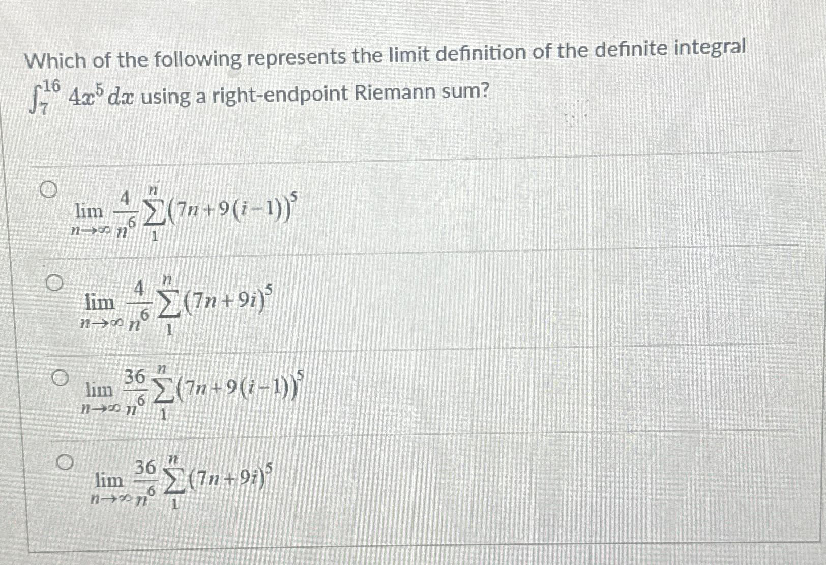 Solved Which of the following represents the limit | Chegg.com