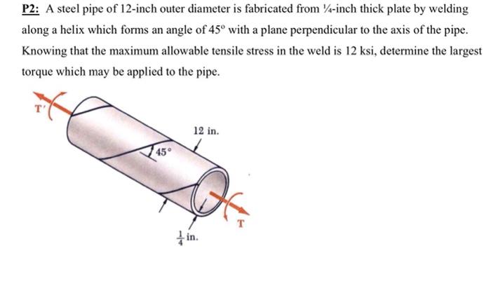 Solved P2: A steel pipe of 12-inch outer diameter is | Chegg.com