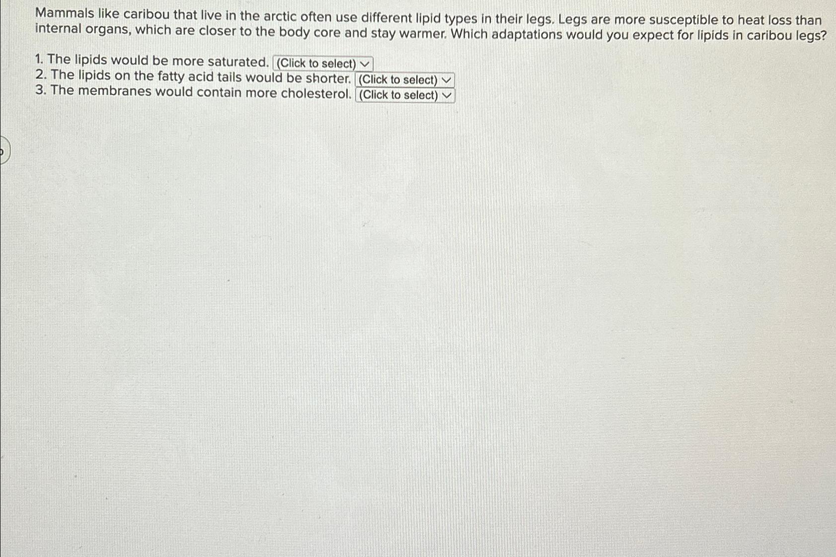 Solved Mammals like caribou that live in the arctic often | Chegg.com