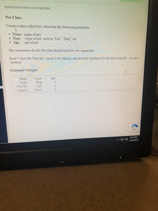 Solved Instructions from your teacher Pet Class Create a | Chegg.com