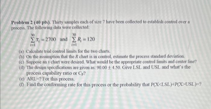 Solved Problem 2(40pts). Thirty samples each of size 7 have | Chegg.com
