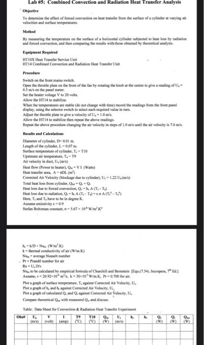 Solved Lab #5: Combined Convection and Radiation Heat | Chegg.com