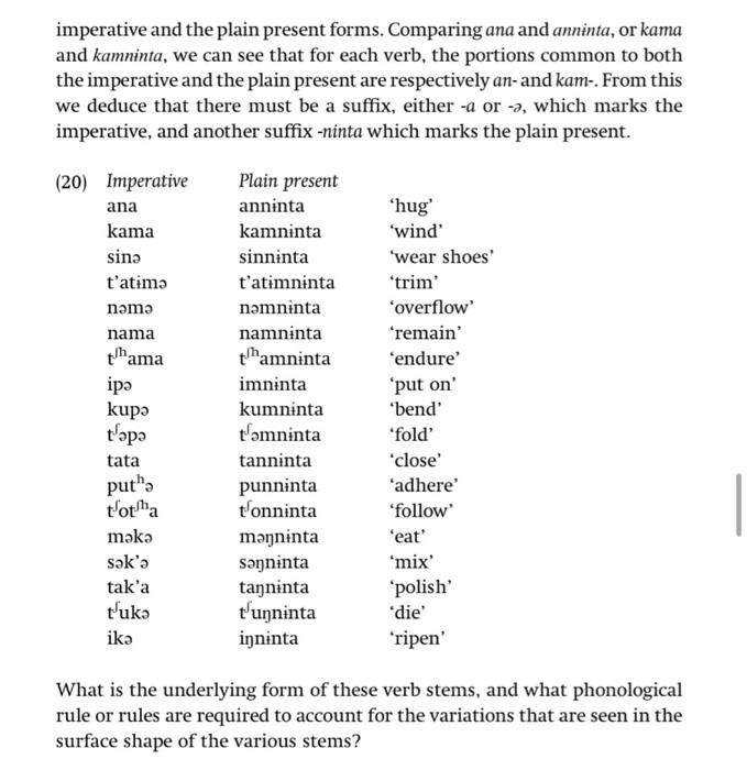What is the underlying form of these verb stems, and | Chegg.com