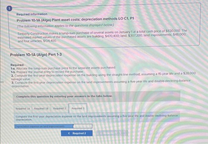 Solved Required information Problem 10-1A (Algo) Plant asset | Chegg.com