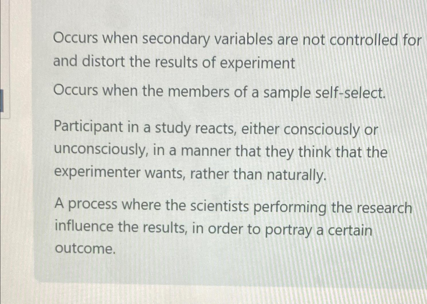 Solved Occurs when secondary variables are not controlled | Chegg.com