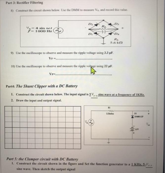 Solved Part 1: Half-Wave Rectification 1) Construct the | Chegg.com