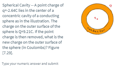 Solved Spherical Cavity -- ﻿A point charge ofq=-2.64C ﻿lies | Chegg.com
