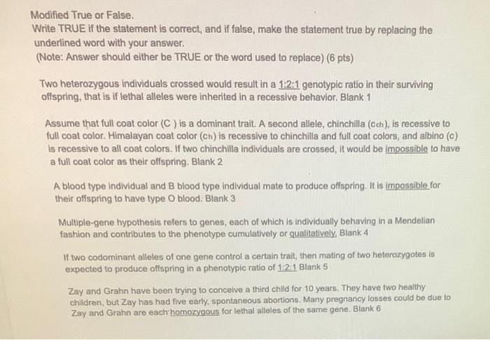 Solved Modified True or False Write TRUE if the statement is | Chegg.com