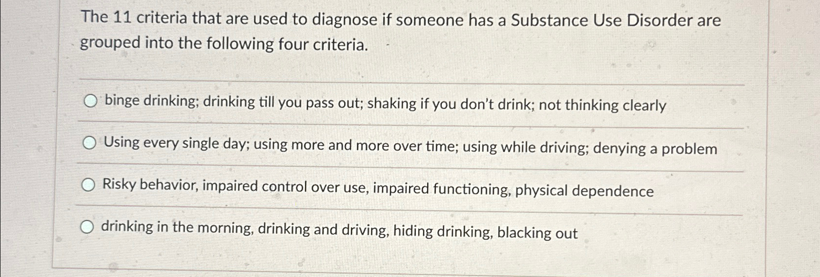 Solved The 11 ﻿criteria that are used to diagnose if someone | Chegg.com