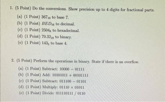 Solved 1. (5 Point) Do the conversions. Show precision up to | Chegg.com