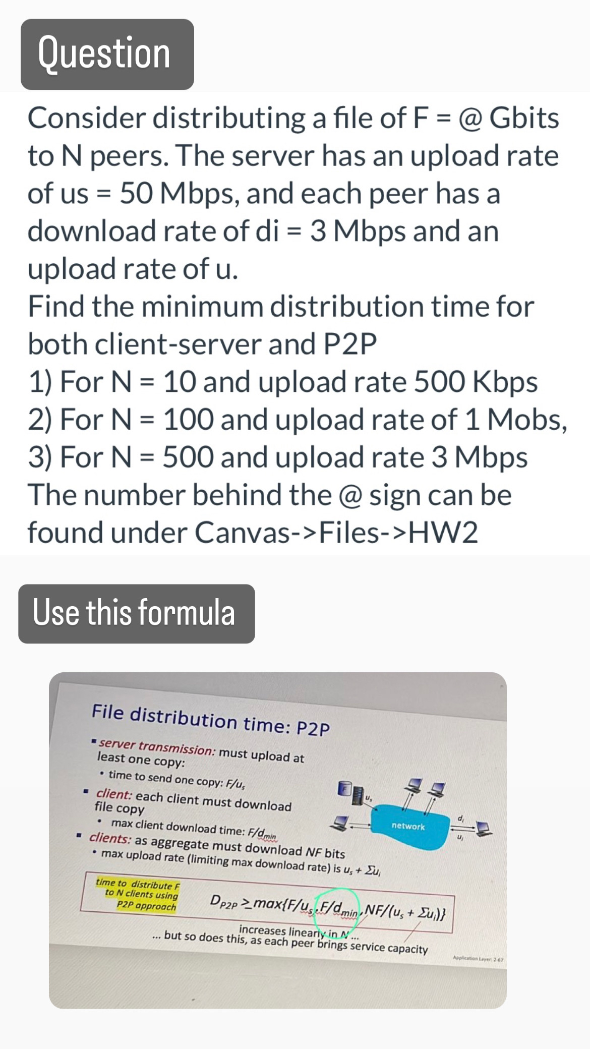 Solved Consider distributing a file of F = ﻿@ Gbits to N | Chegg.com