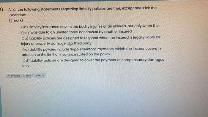 Solved All of the following statements regarding liability | Chegg.com