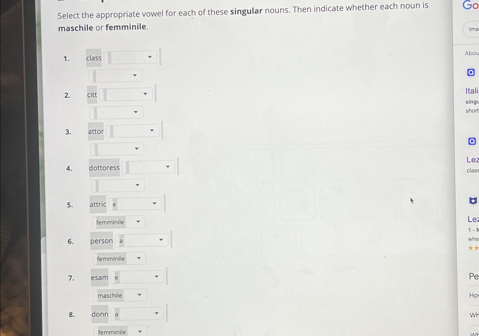 Solved Select the appropriate vowel for each of these | Chegg.com