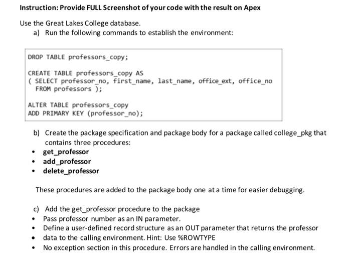 Solved Please use apex oracle and sql laguage to do this | Chegg.com