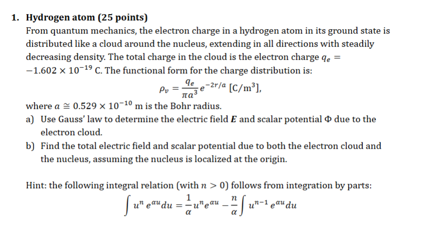 Solved Hydrogen atom ( 25 ﻿points)From quantum mechanics, | Chegg.com