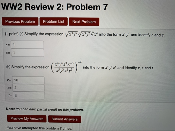 Solved WW2 Review 2: Problem 7 Previous Problem Problem List | Chegg.com