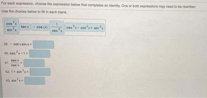 Solved For each expression, choose the expression below that | Chegg.com