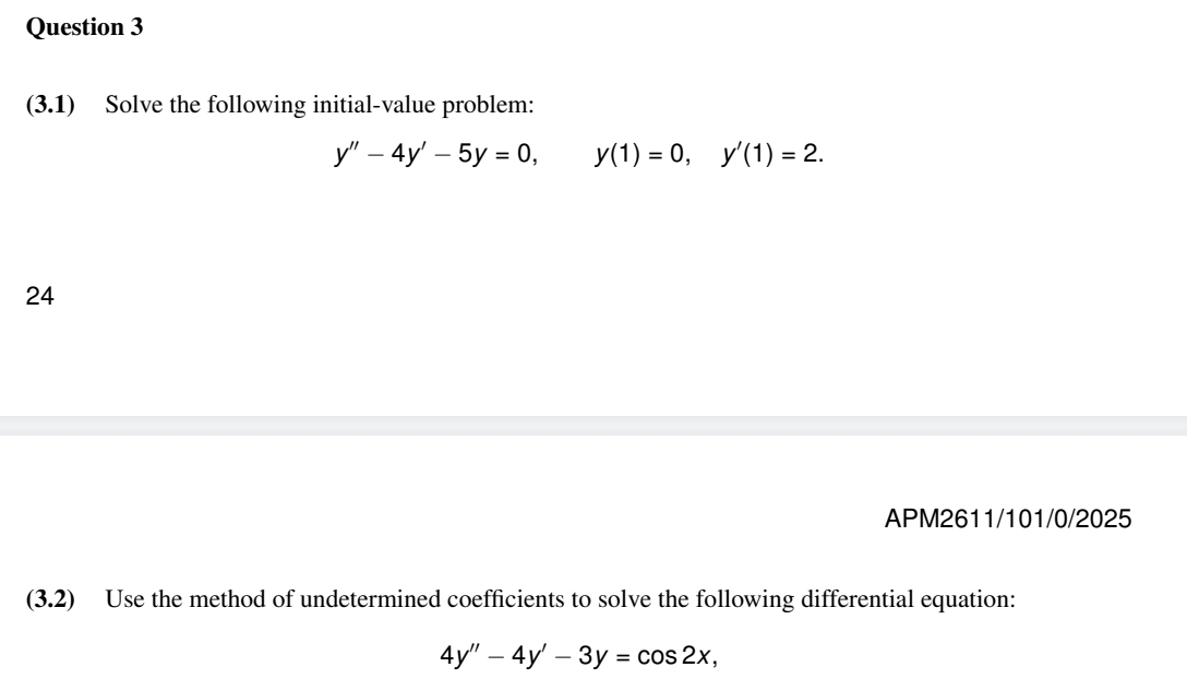 Solved Question 3(3.1) ﻿Solve the following initial-value | Chegg.com