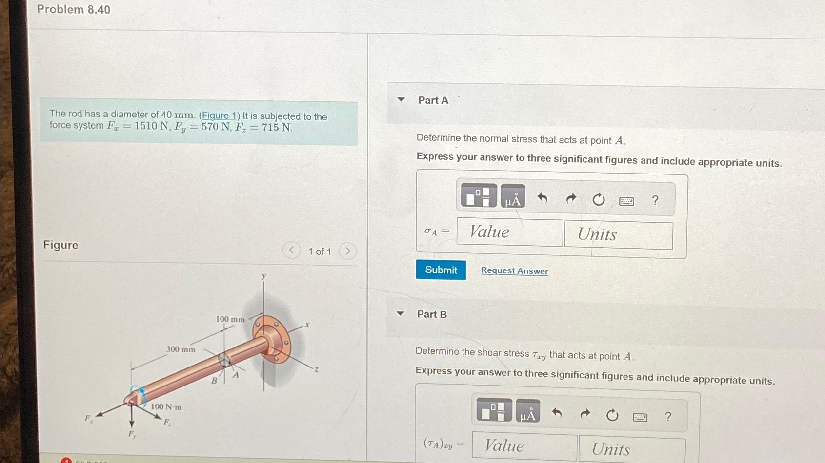 Problem 8.40The rod has a diameter of 40mm. (Figure | Chegg.com