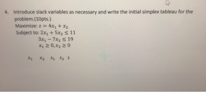 Solved 4. Introduce slack variables as necessary and write | Chegg.com