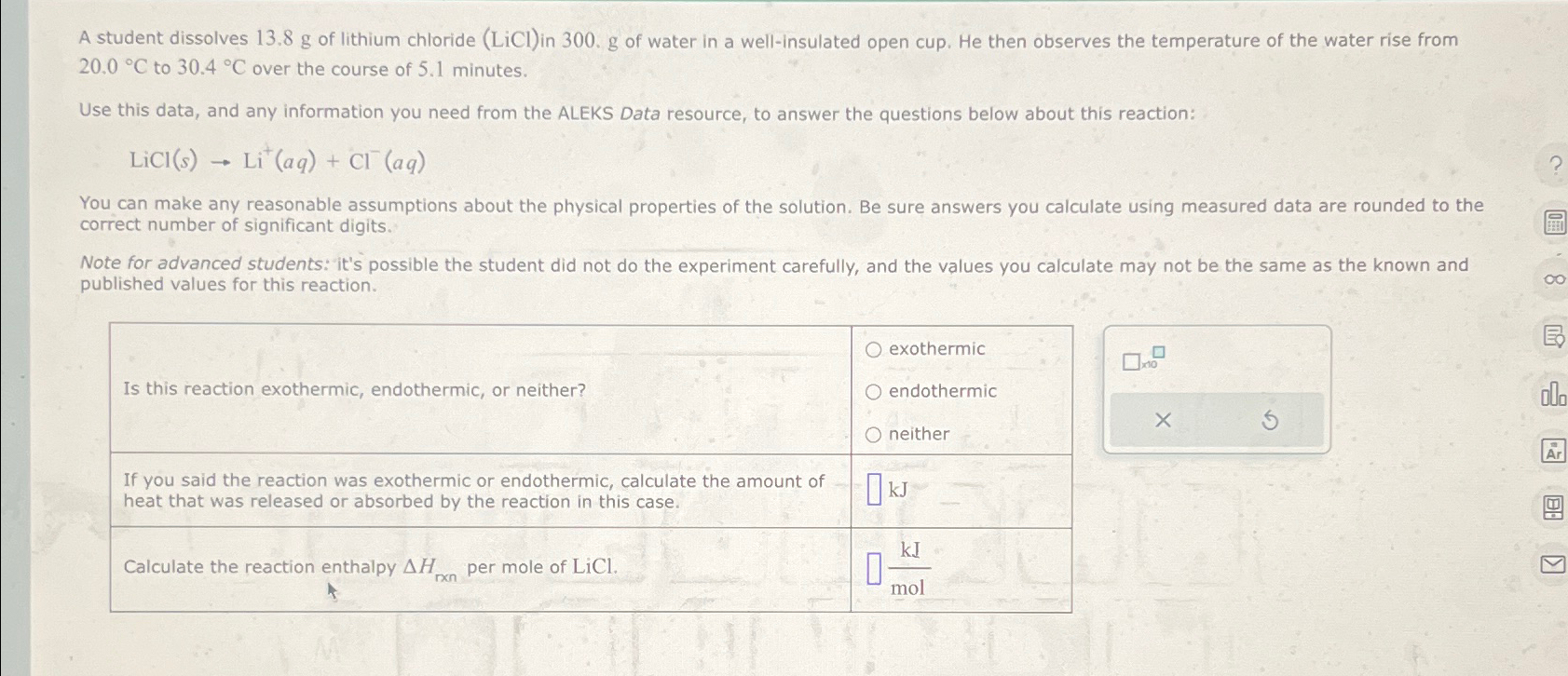 Solved A student dissolves 13.8g ﻿of lithium chloride ( | Chegg.com