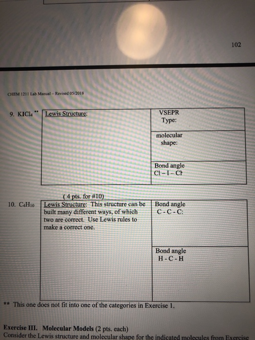 Solved 102 CHEM 1211 Lab Manual - Revised 05/2018 9. KIC" | Chegg.com
