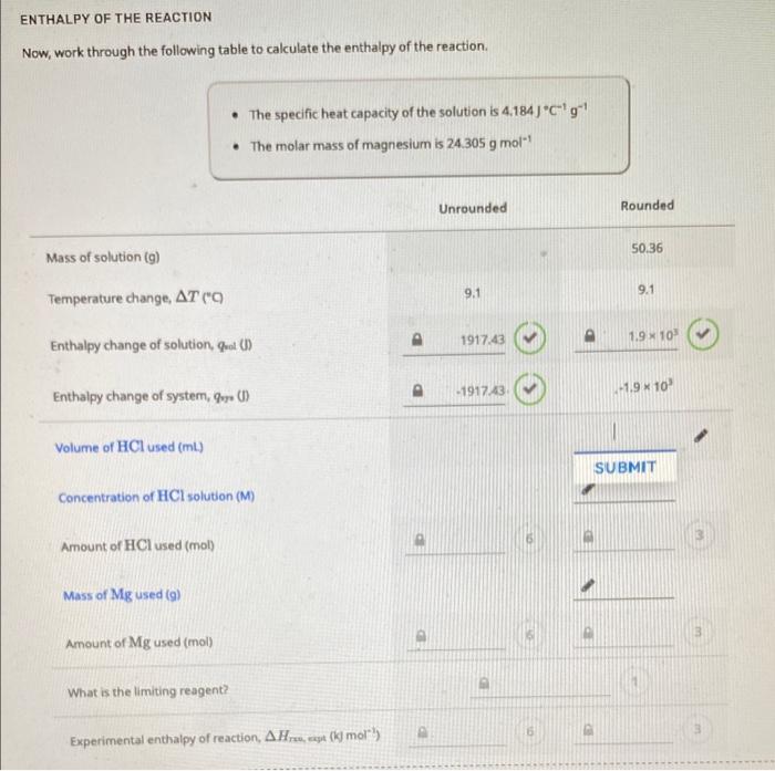 ENTHALPY OF THE REACTION Mi Now, work through the | Chegg.com