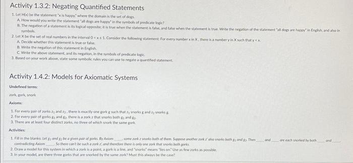 Solved Activity 1.3.2: Negating Quantified Statements 1. Let | Chegg.com