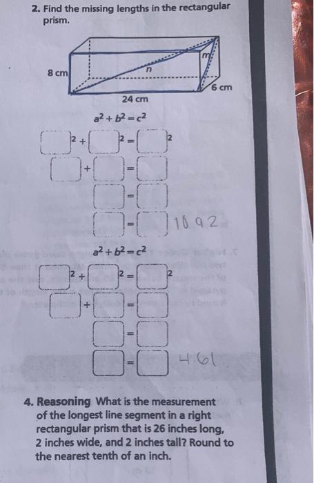 Solved 2. Find the missing lengths in the rectangular prism. | Chegg.com