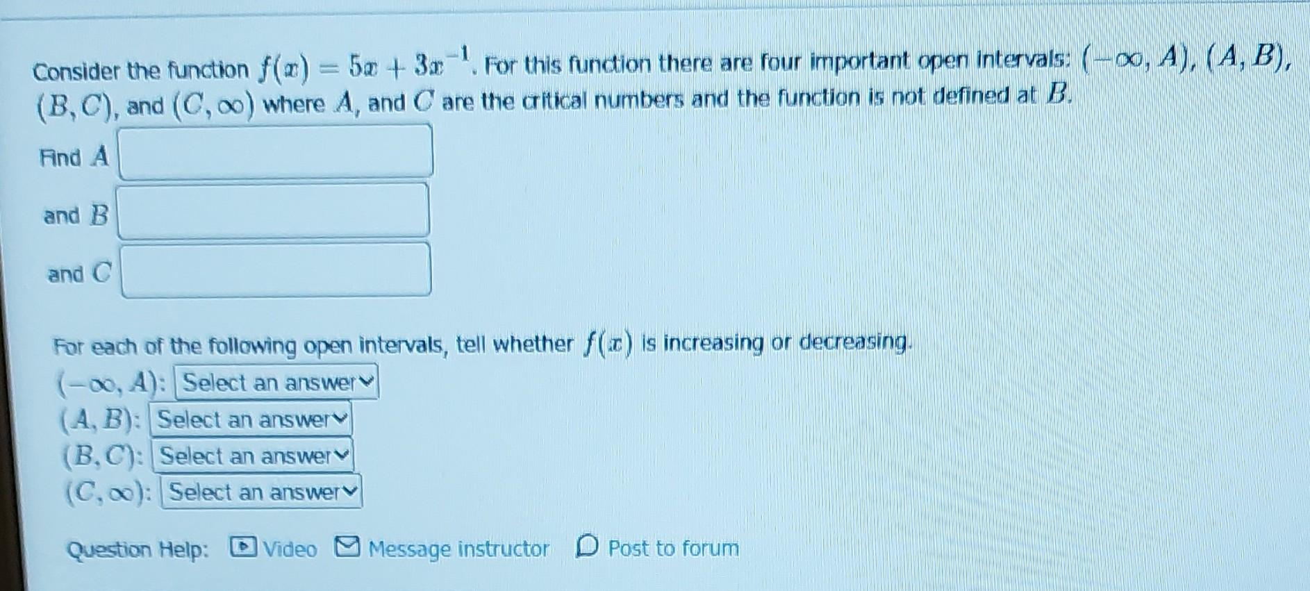 Solved Consider the function f(x)=5x+3x−1. For this function | Chegg.com